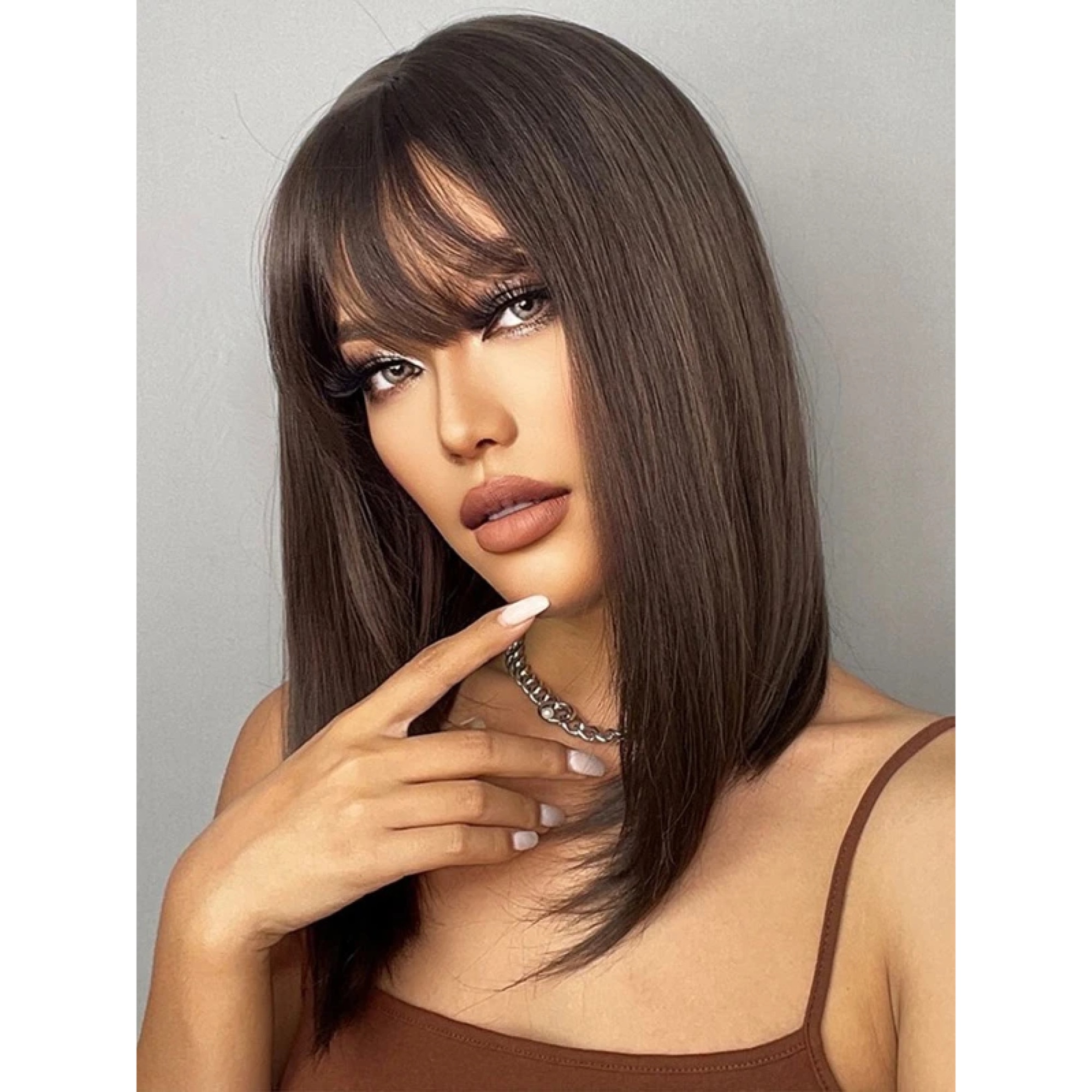 Peruca, culoarea Saten Maro Ciocolatiu, pentru femei, fibra sintetica ...