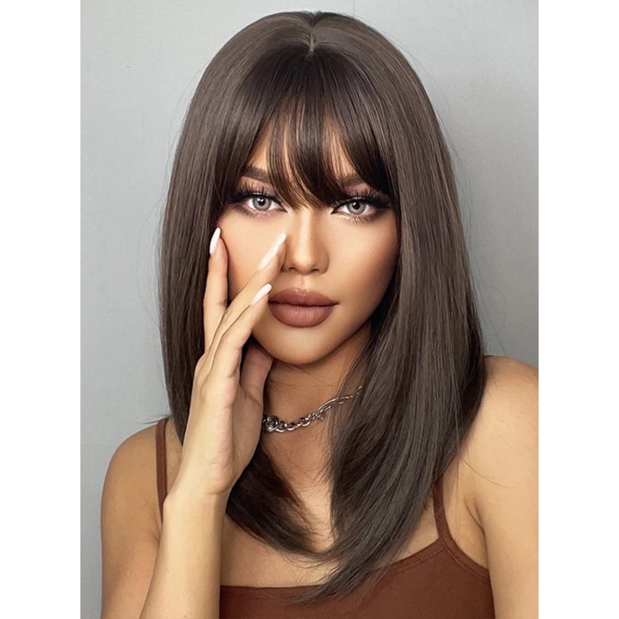 Peruca, culoarea Saten Maro Ciocolatiu, pentru femei, fibra sintetica ...