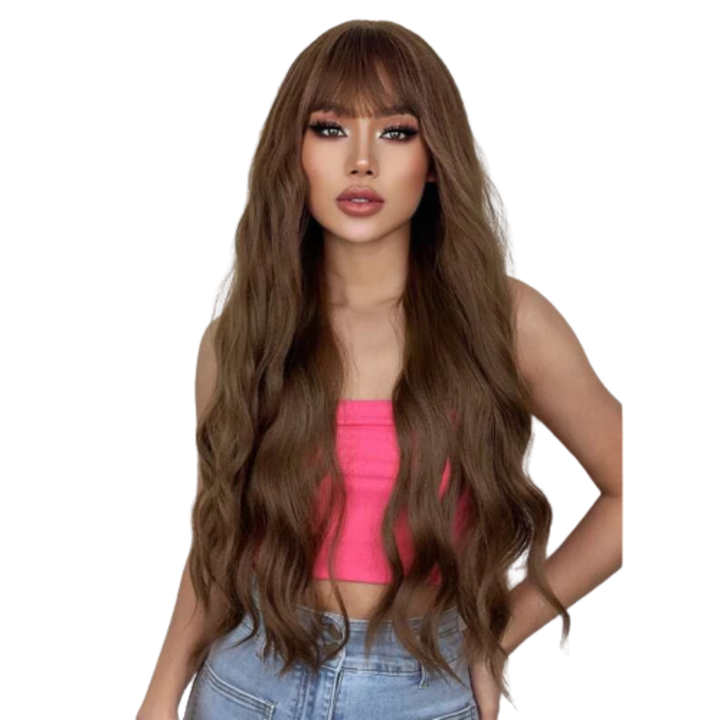 Peruca, culoarea Saten inchis ciocolatiu, pentru femei, fibra sintetica ...