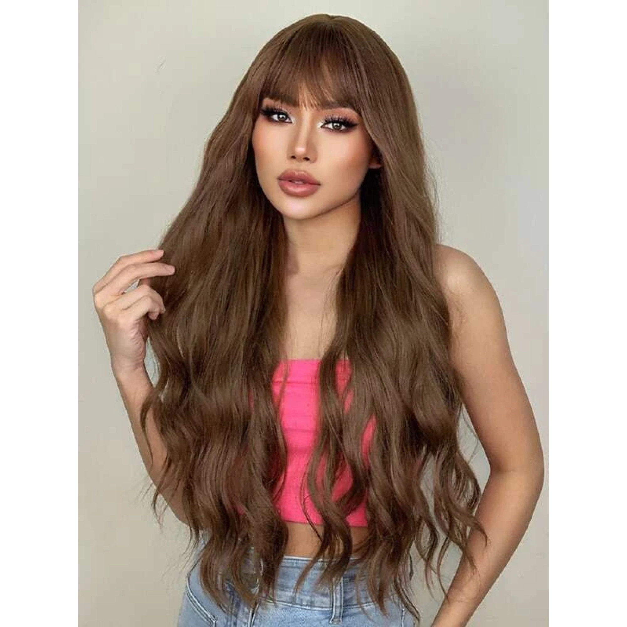 Peruca, culoarea Saten inchis ciocolatiu, pentru femei, fibra sintetica ...