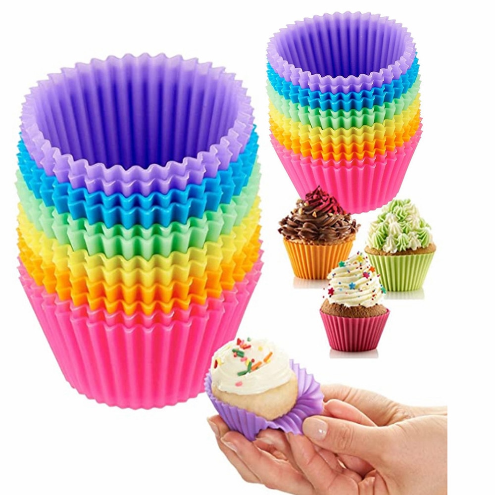 Set 24 forme pentru briose, EZGETOP® Reutilizabile, Silicon, 7x7 cm ...