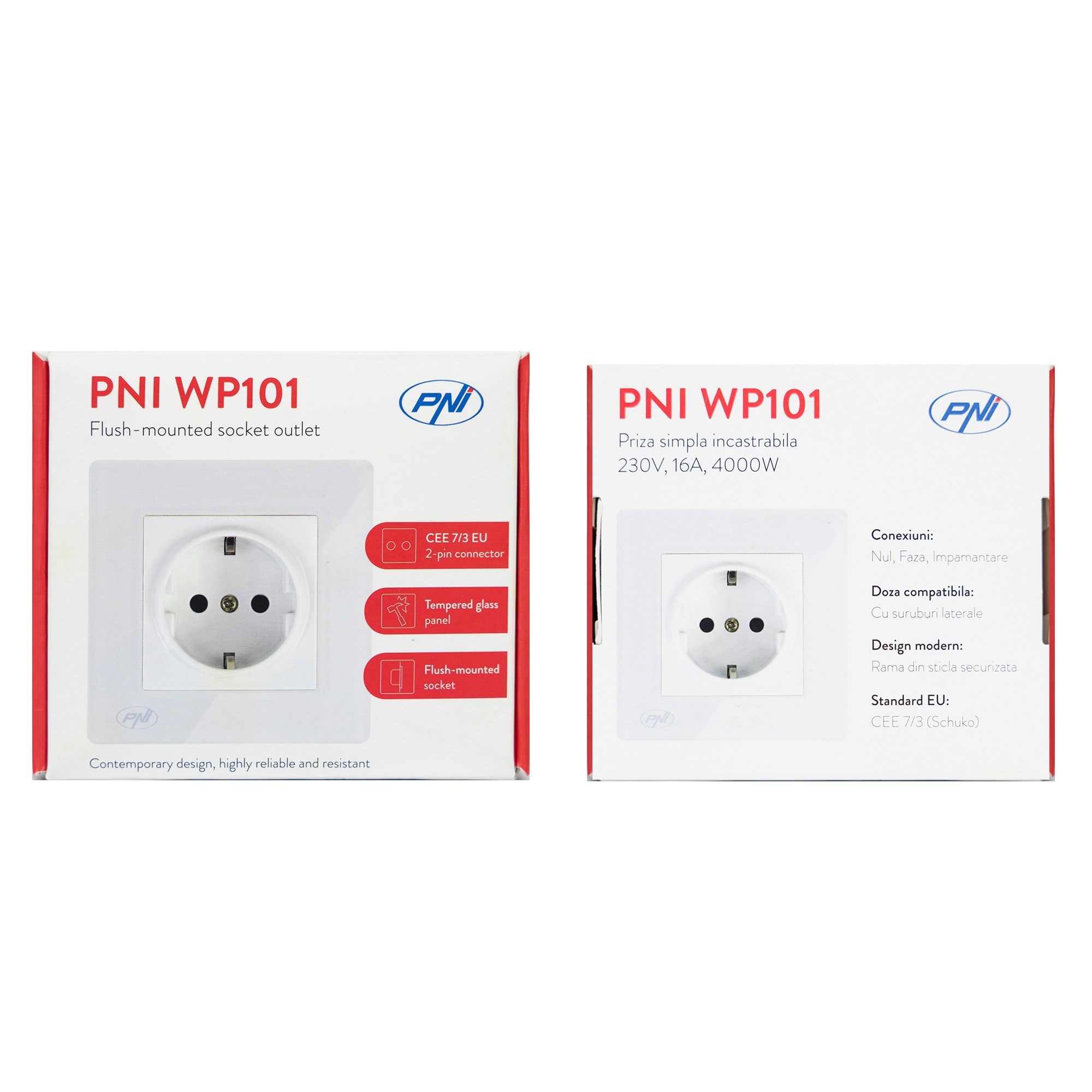 Контакт за вграждане PNI WP101, 16A, 4000W, 230V, стъкло, Бял - eMAG.bg