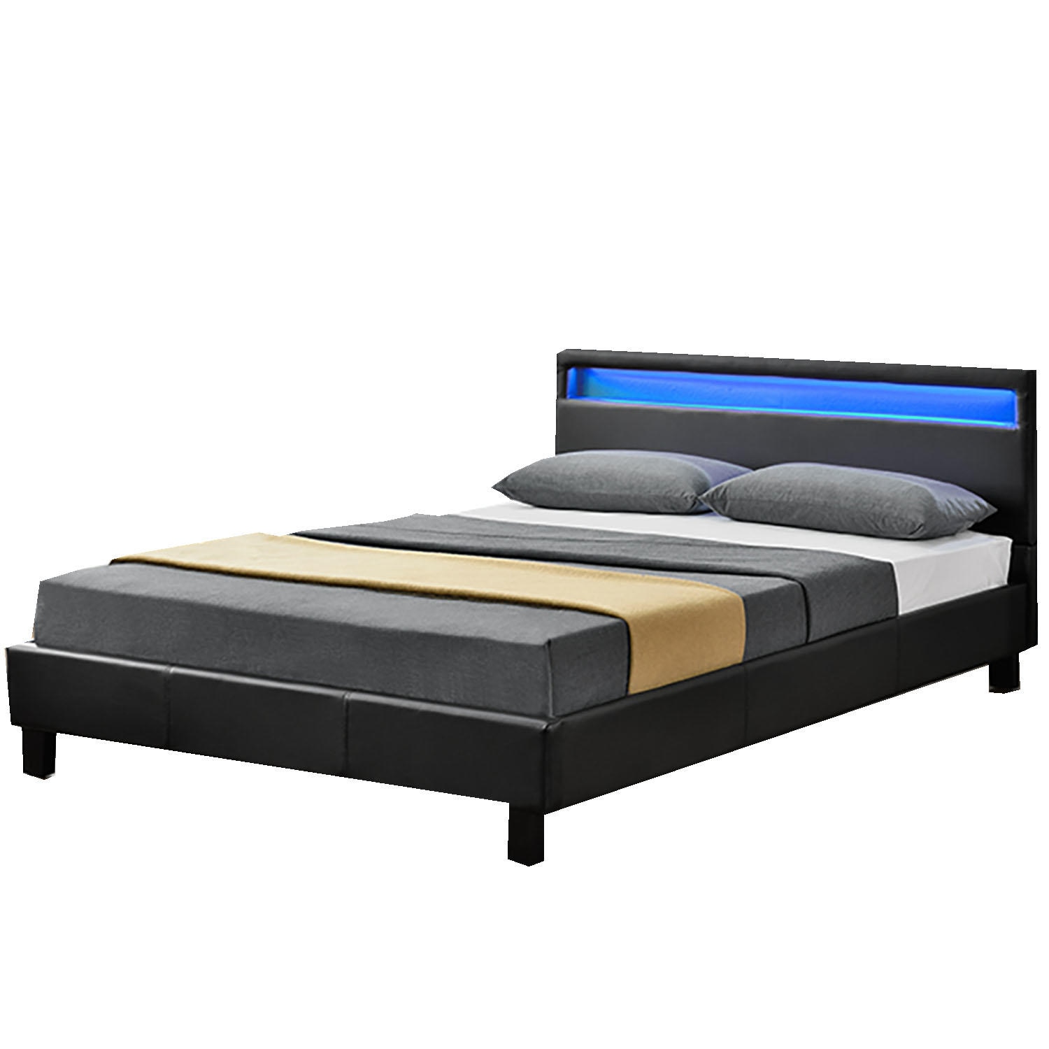 Pat tapitat Verona, 120x200 cm, LED, Negru - eMAG.ro