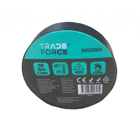 Banda izolatoare PVC ignifuga, 20mx18mm, 600V, 0-80C, neagra, Tradeforce - eMAG.ro