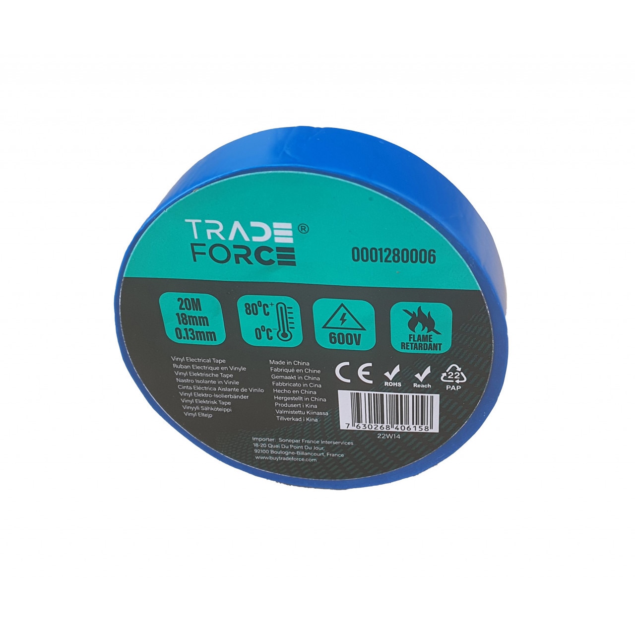 Огнеупорна PVC изолационна лента, 20mx18mm, 600V, 0-80C, синя ...
