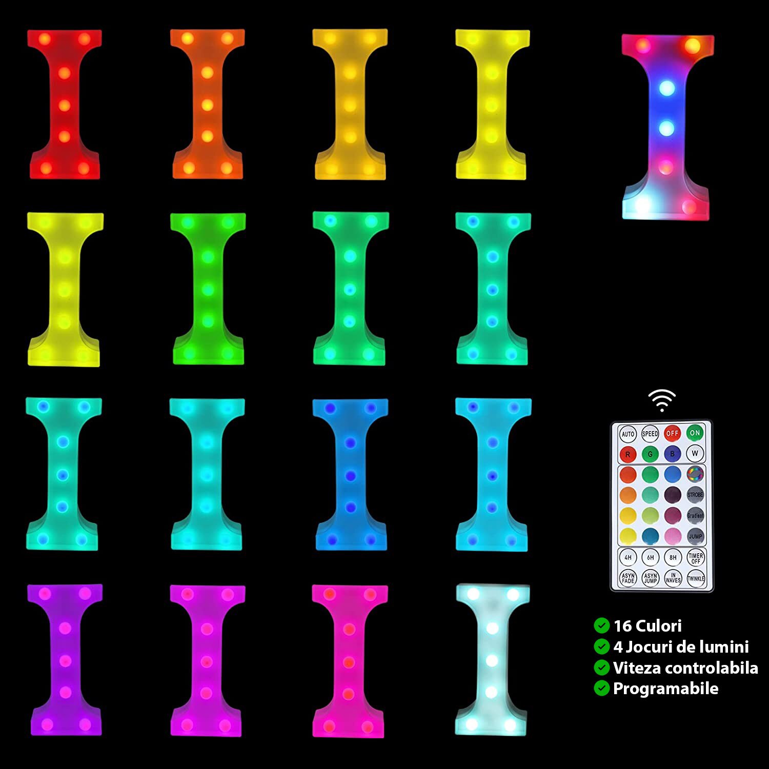 Letter I 3d világító LED, volumetrikus, távirányítóval a LED-ek ...