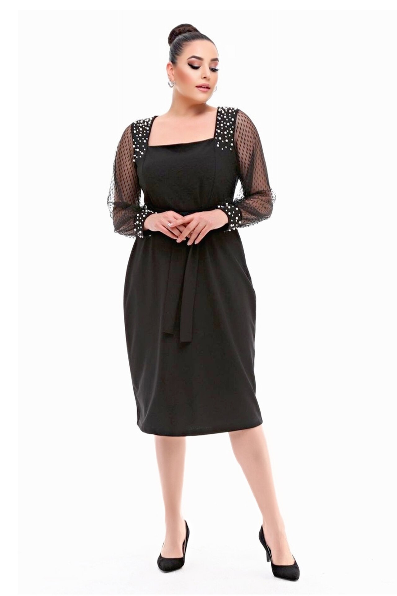 Rochie eleganta Catalina, cu tull si accesorizata cu perlute, Culoare ...