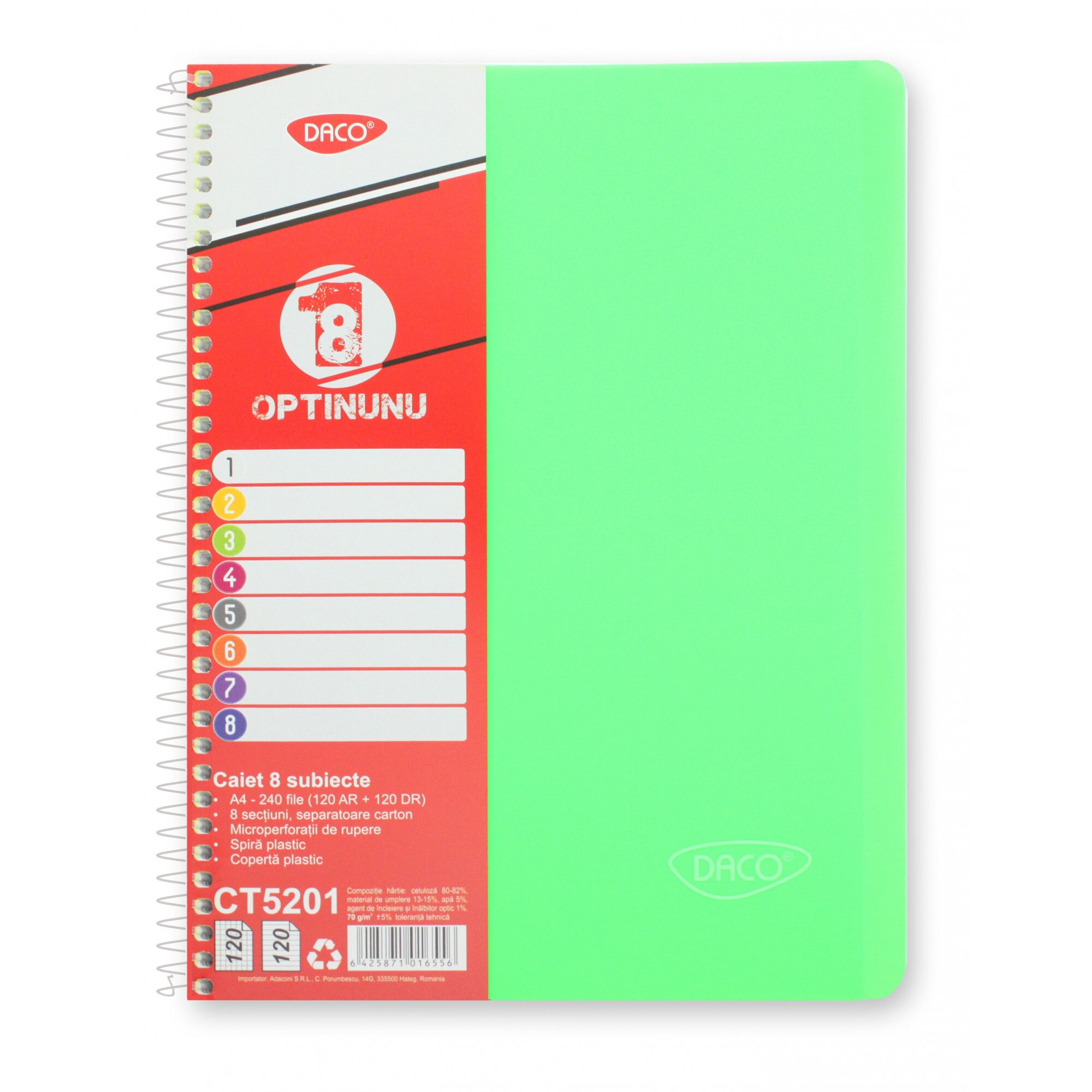 Caiet A4 240 file 8 subiecte Verde DACO - eMAG.ro