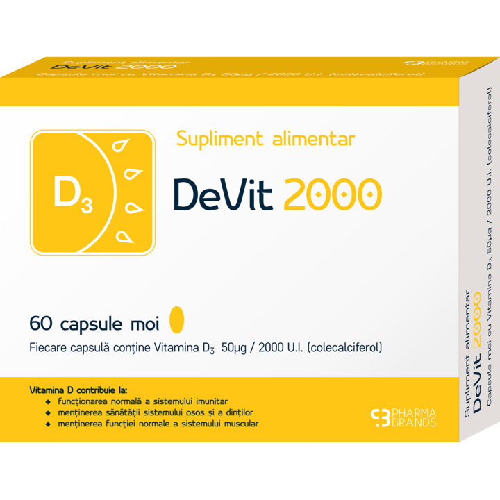 DeVit 2000 cu vitamina D3, 60 capsule moi - eMAG.ro