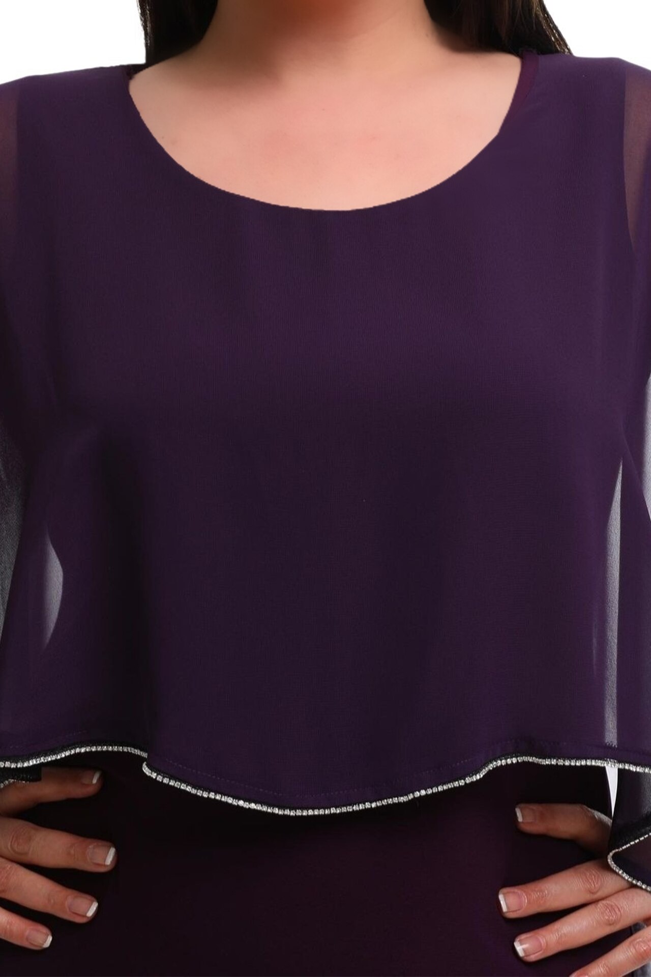 Rochie de ocazie Maya, cu aplicatie tip capa din voal, culoare mov ...