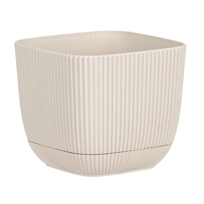 Set 3 ghivece decorative cu farfurie, Kopenpal, Plastic, Bej, 19.3x17 ...