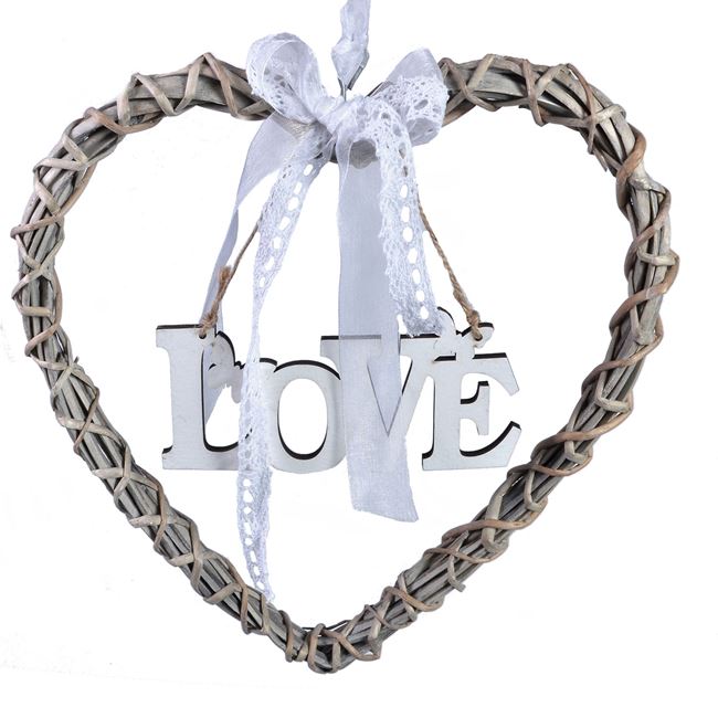 Inima decorativa cu fundita alba Love, 30 x 30 x 3 cm - eMAG.ro