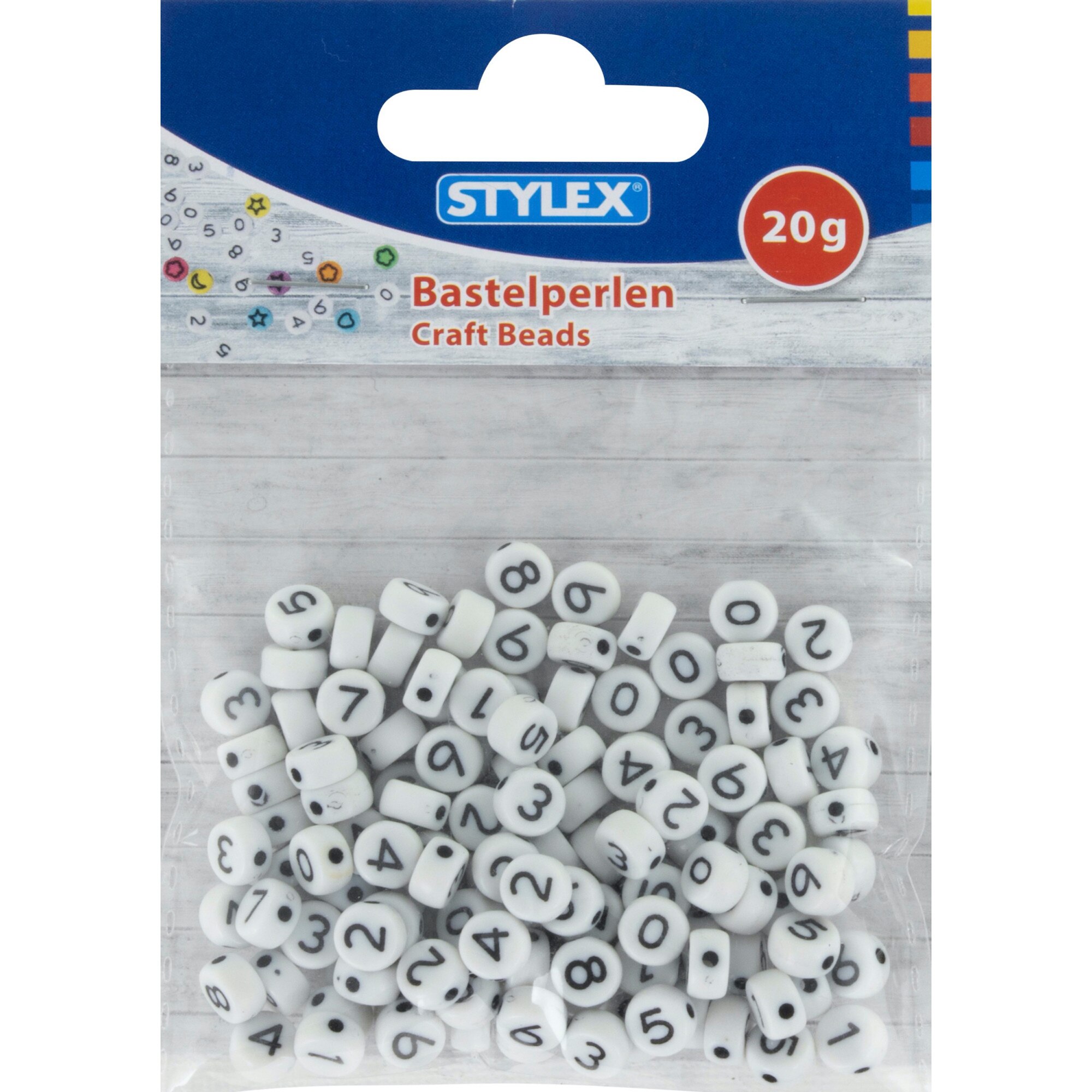 Margele din plastic rotunde albe 7 mm cu cifre Stylex, 20 gr - eMAG.ro