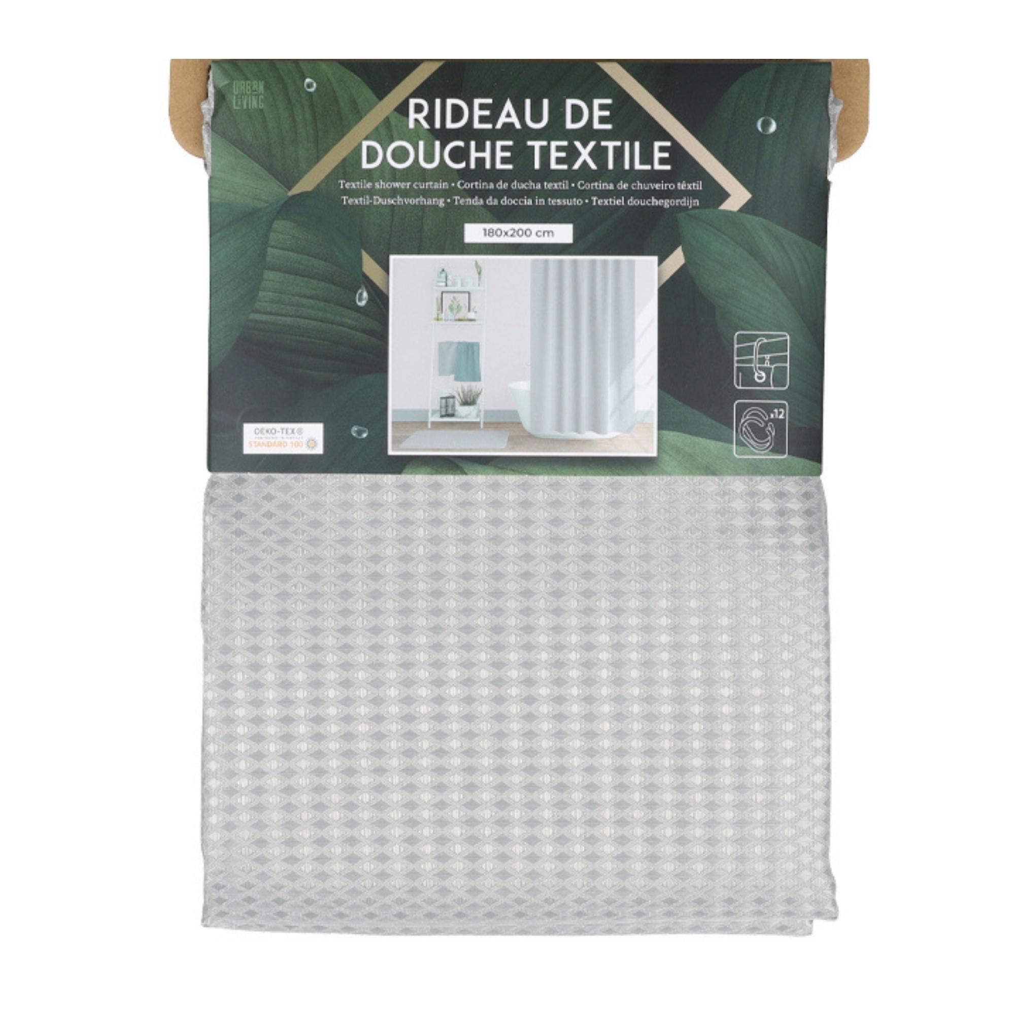 Perdea de dus textila, jacquard, 12 inele, 180 x h200 cm, Barneys, gri ...