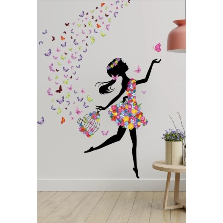 Sticker Copii Fetita cu Flori si Fluturi 1 Folie - eMAG.ro