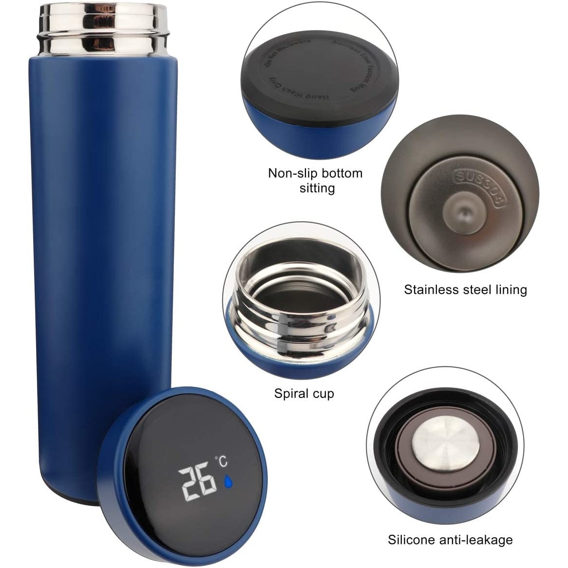 Termos smart cu pereti dublii din inox si afisaj LED, indicator ...