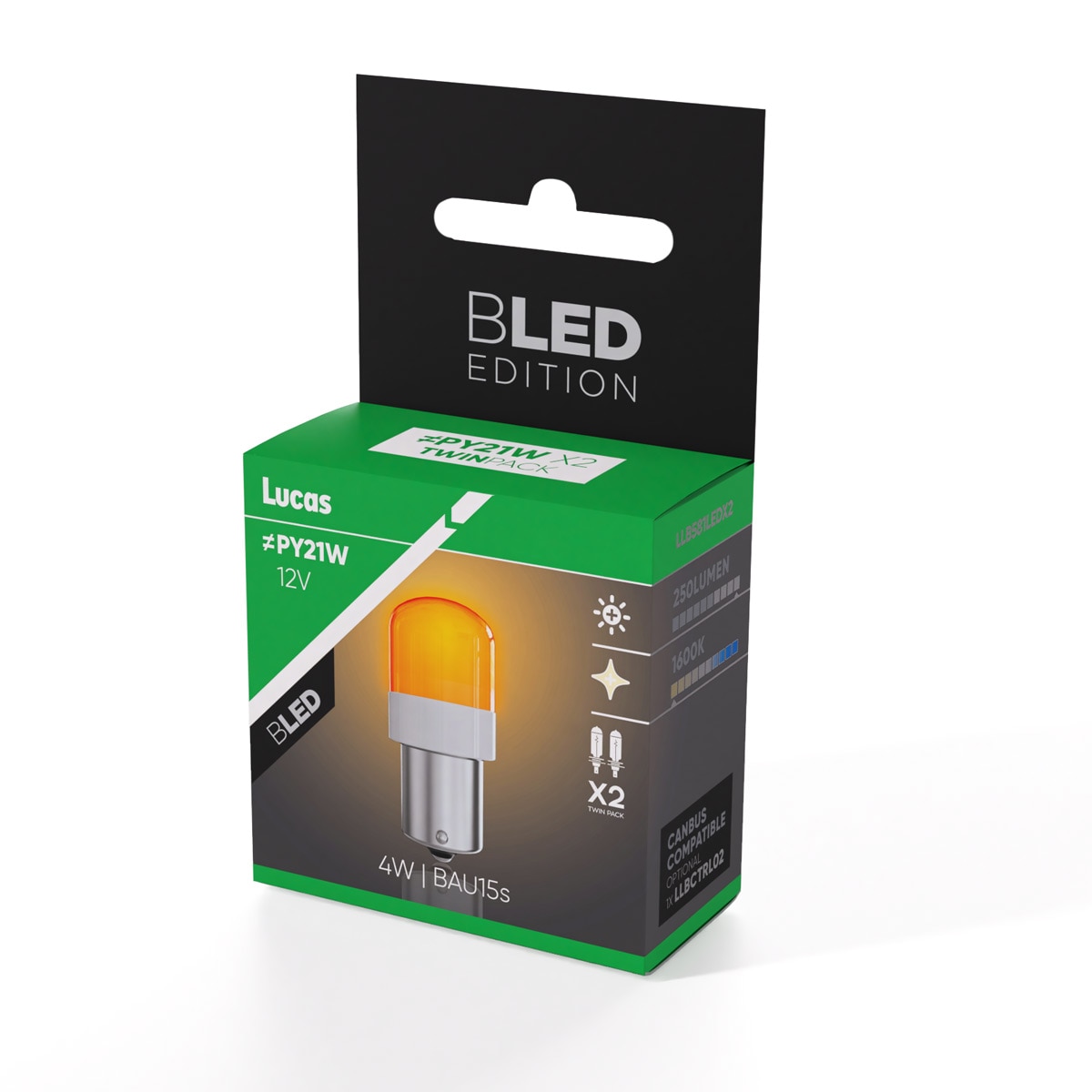 Set 2 becuri LED PY21W 12V 6W 4300K BAU15s Lucas - eMAG.ro