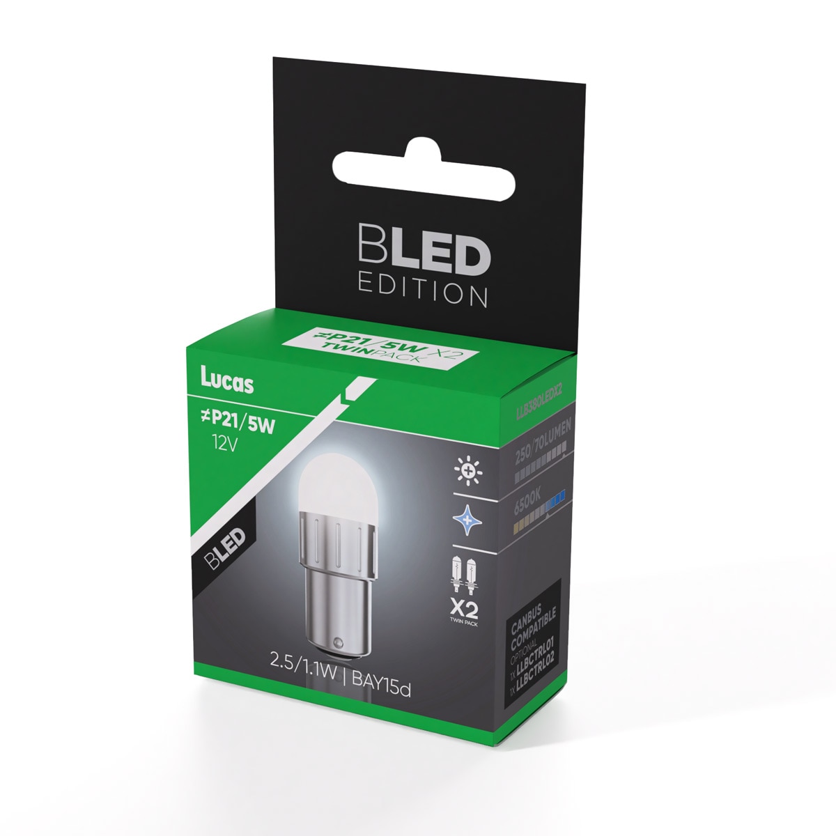 Set 2 becuri Lucas LED BAY15d 12V 2.4W 6500K P21/5W - eMAG.ro
