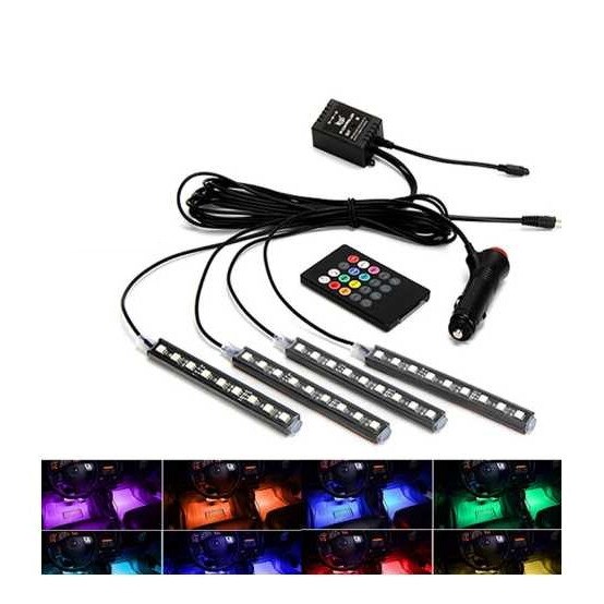 Kit banda led auto, 4 benzi autoadezive si functie sonora, cu 12 leduri ...