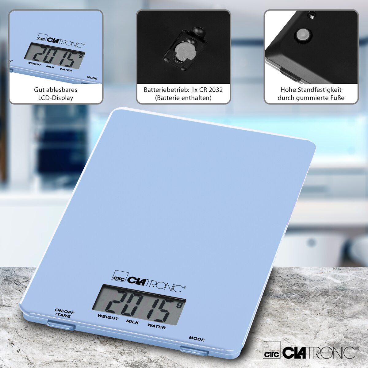 Cantar de bucatarie digital Clatronic, KW3626B, capacitate maxima 5 kg, cantarire precisa, ecran ...