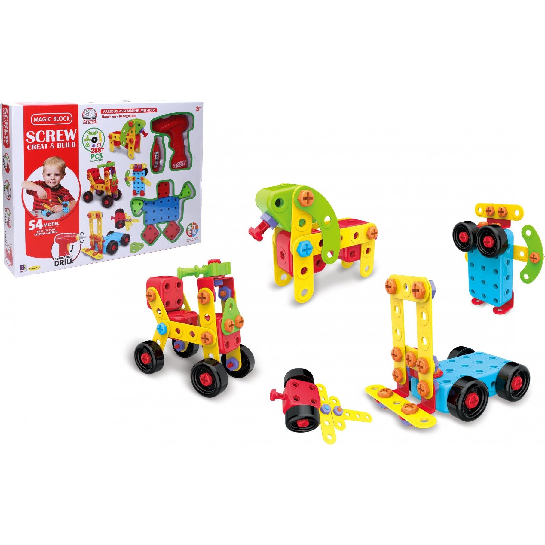 Kit de constructie, Puzzle, Plastic, 288 piese, 3 ani+, Multicolor ...