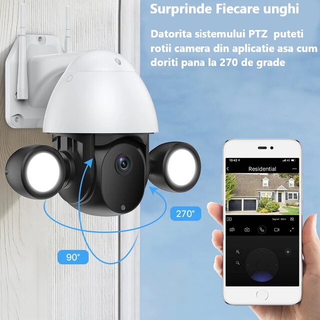 Camera de Supraveghere Floodlight, Cu 2 Proiectoare LED mobile, Lumina ...