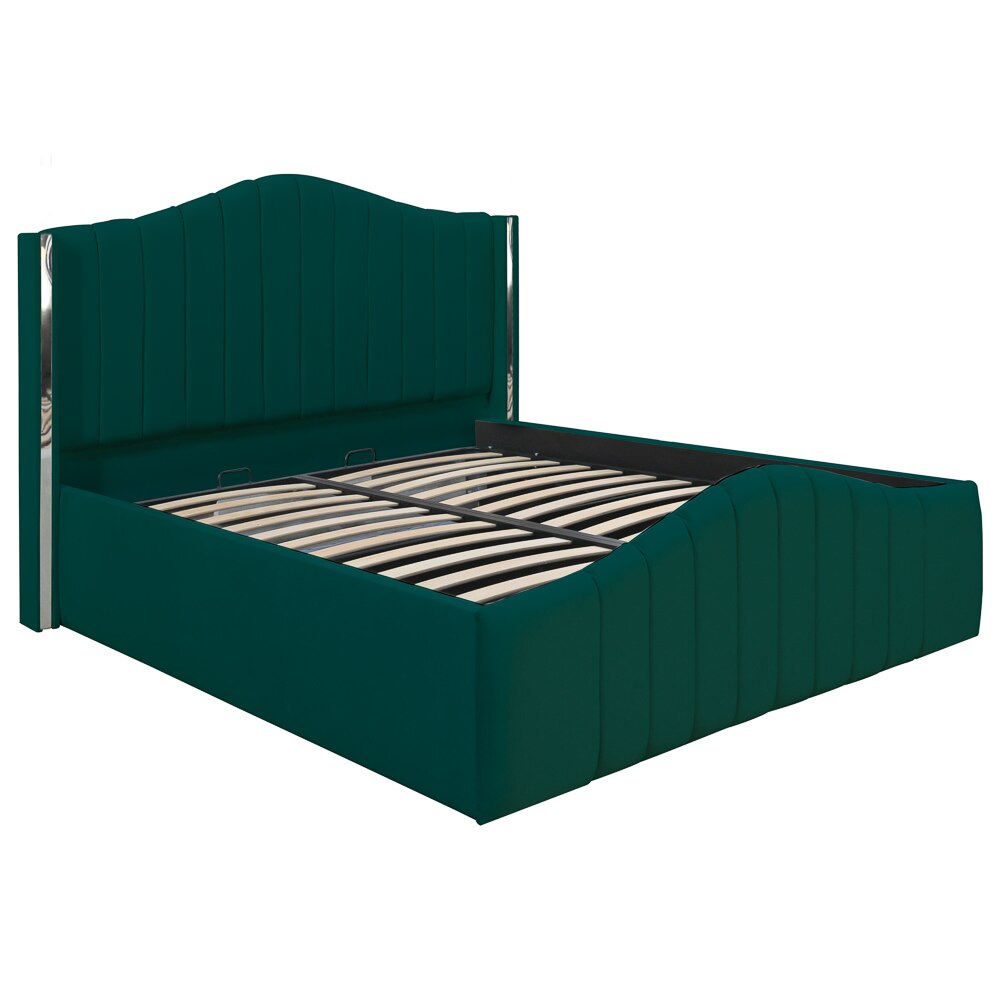Pat dublu tapitat Alaska, 140/200 cm, verde cu benzi argintii, cu ...