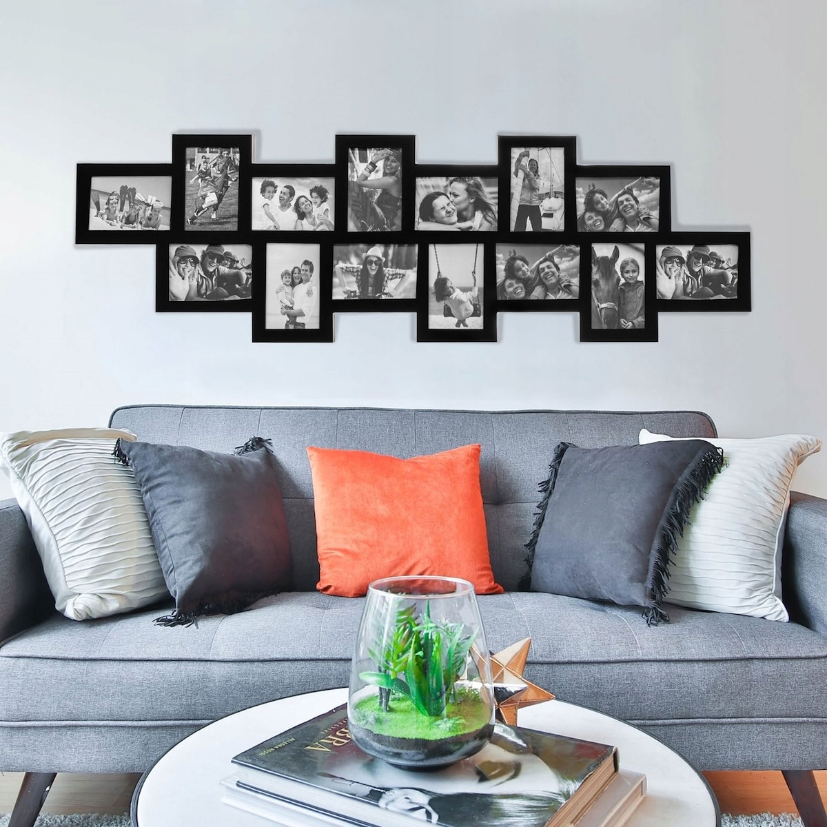 Rama foto de perete, colaj de 14 fotografii, 36x118cm, negru - eMAG.ro