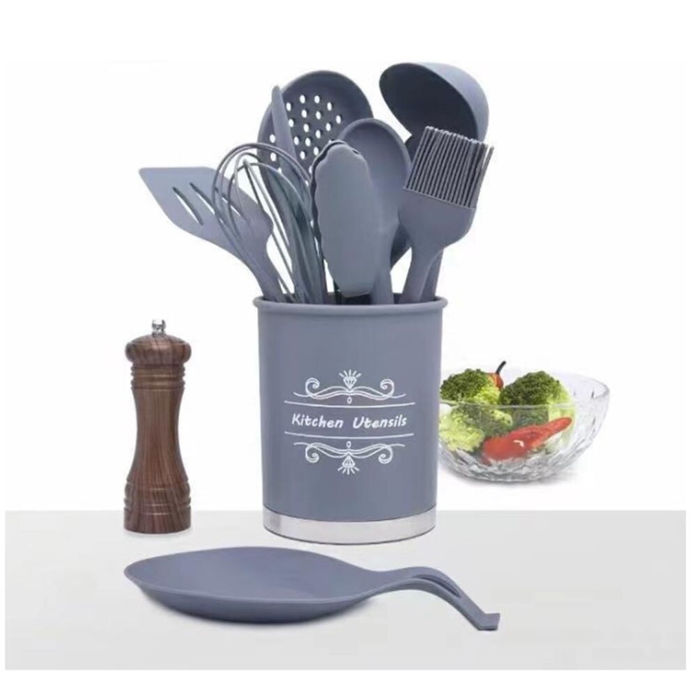 Set Ustensile de Bucatarie SIKS, 11 Piese, Silicon, Gri - eMAG.ro