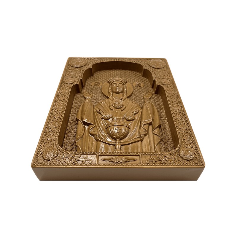 Icoana de perete, Maica Domnului Potirul Nesecat, 17 cm x 21 cm, maro ...