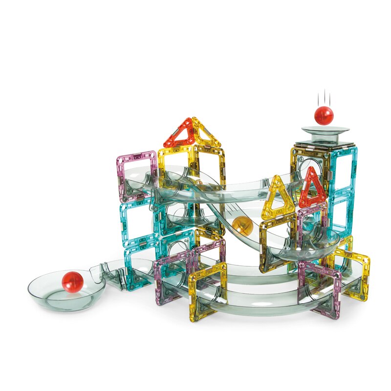 Set de Constructie Magnetic cu Tevi Tiles 3D, 3x minge colorata ...