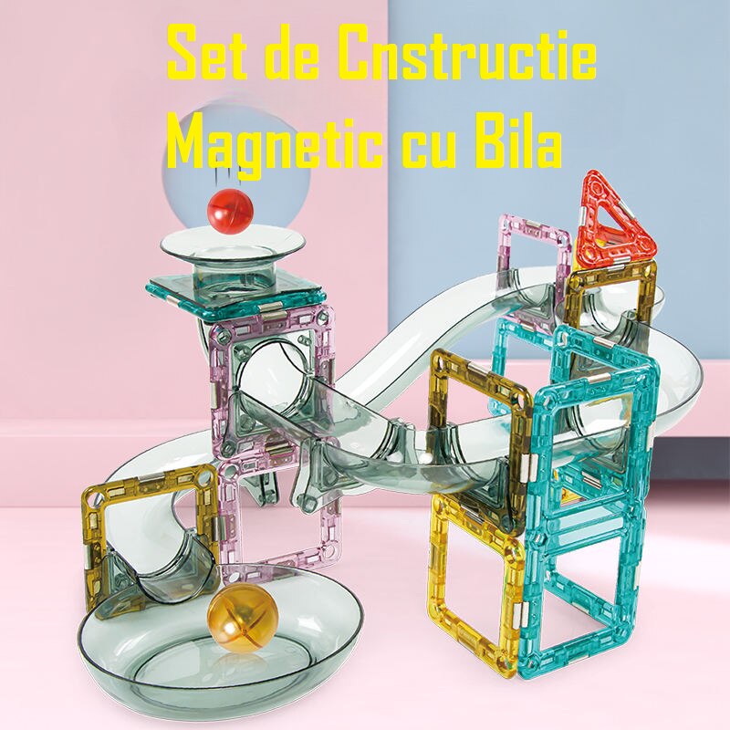Set de Constructie Magnetic cu Tevi Tiles 3D, 3x minge colorata ...