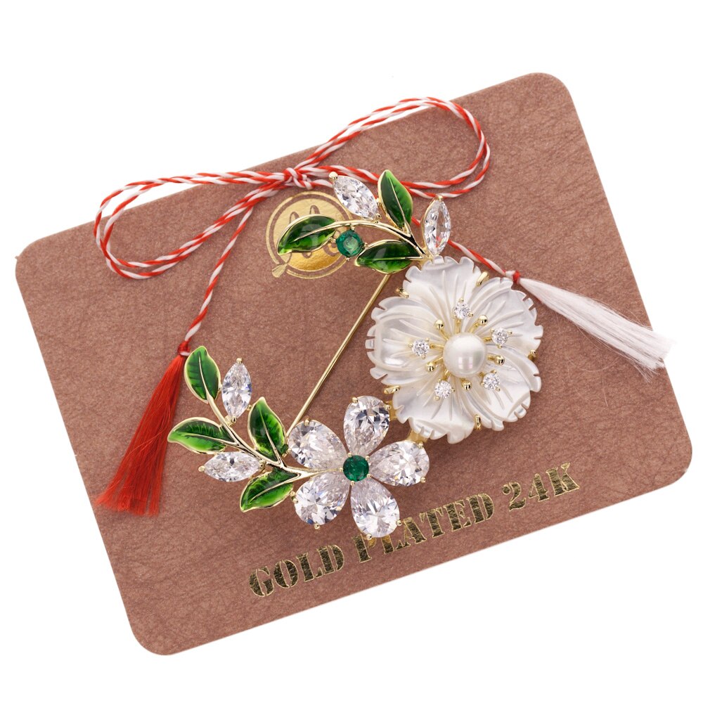 Brosa Gold Plated Coronita cu Floare Stralucitoare - eMAG.ro