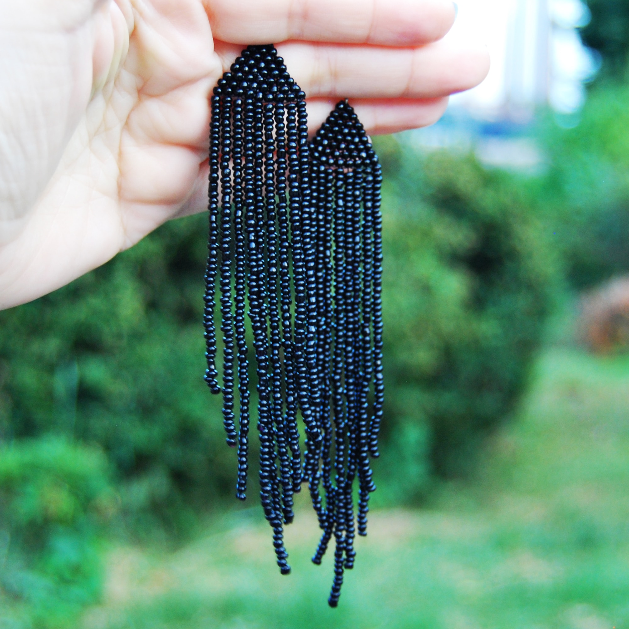 Cercei lungi din margele, CatE, sticla, negru, handmade - eMAG.ro