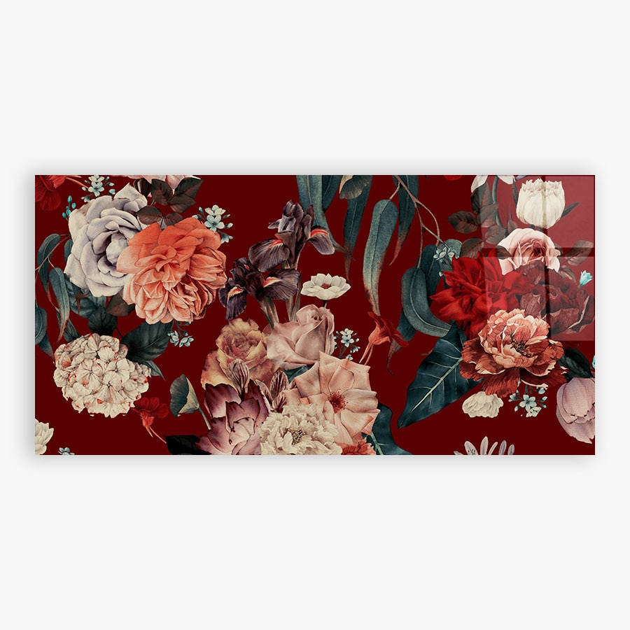 Стъклена картина, Arthub, Flori pe fundal Rosu, 60x100cm - eMAG.bg