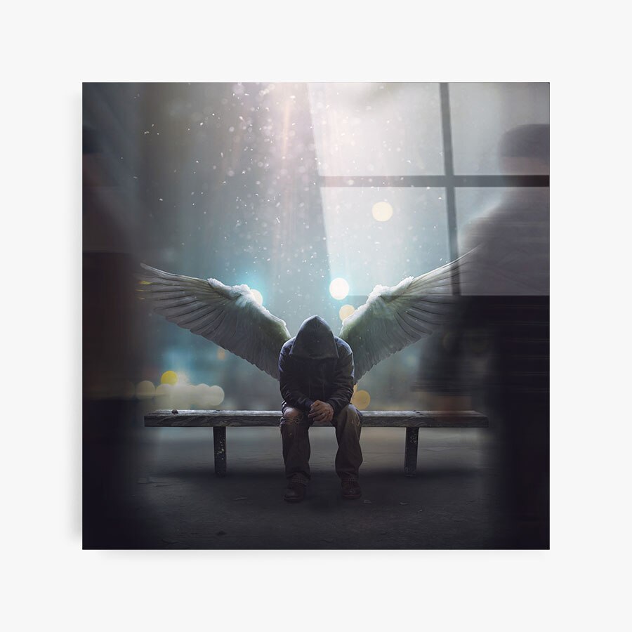 Стъклена картина, Arthub, Lonely Angel, 100x100cm - eMAG.bg