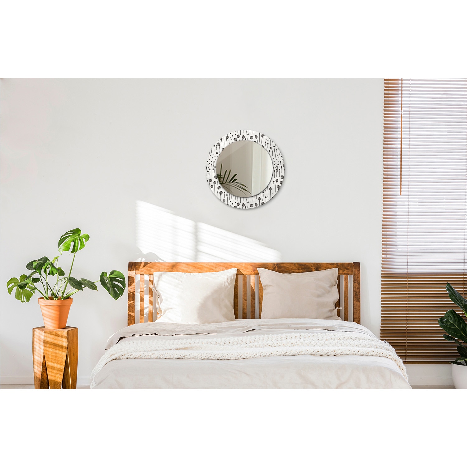 Кръгло огледало Tulup, С рамка, Флорална рисунка, Многоцветен, Диаметър ...