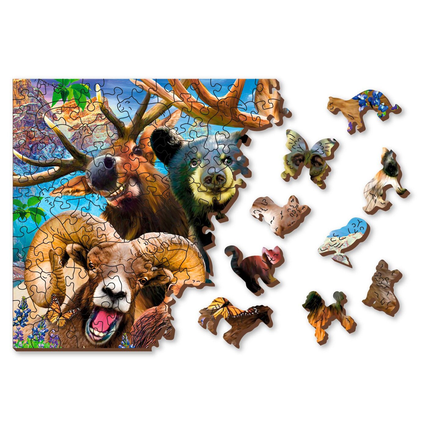 Puzzle Animale in padure cu figurine, WoodenCity, Lemn, 200 piese ...