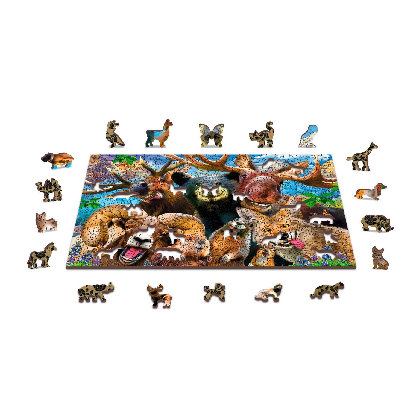 Puzzle Animale in padure cu figurine, WoodenCity, Lemn, 200 piese ...