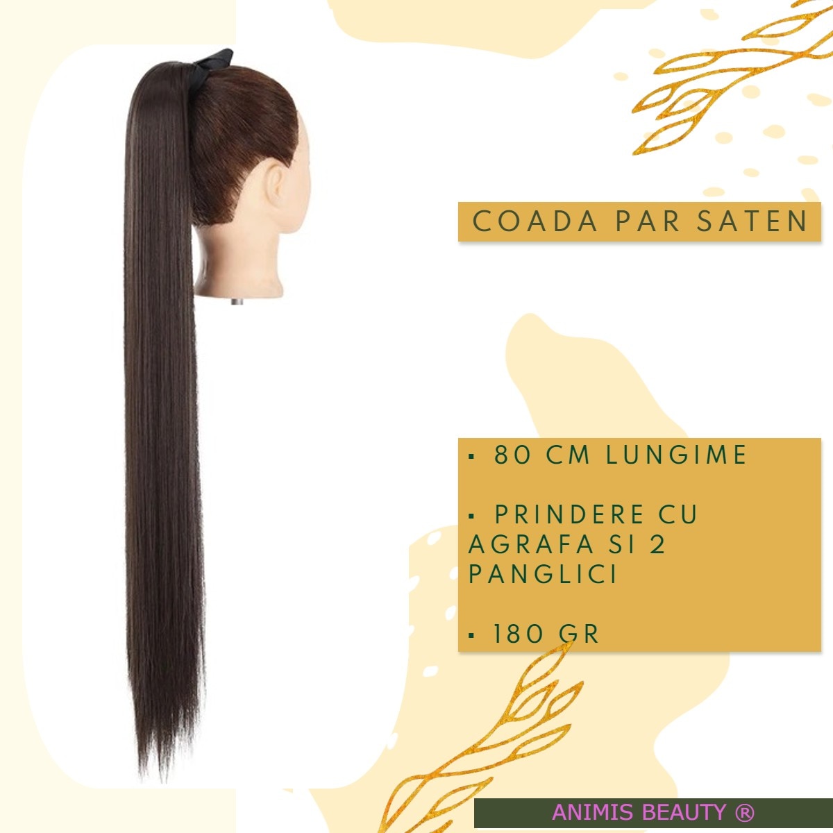 Coada par Saten, 80 cm, par lung, Animis Beauty ®, fibra sintetica cu ...