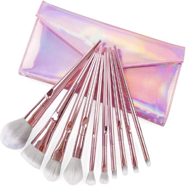 Set 10 pensule machiaj din par sintetic, forme diferite, maner ...