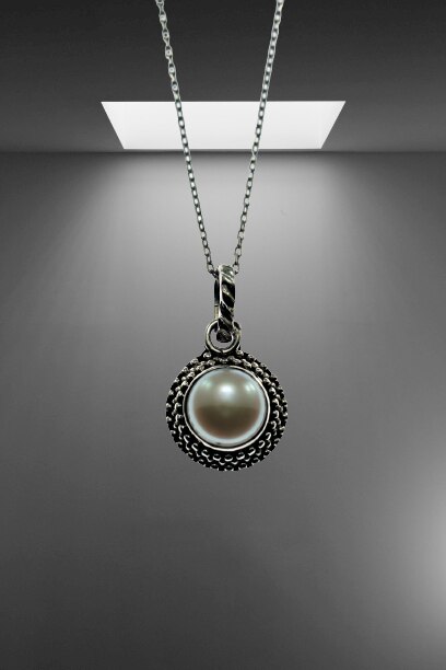 Colier din argint 925 TSR, cu perla naturala rotunda model 2, lant 45 ...