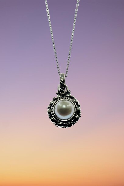 Colier din argint 925 TSR, cu perla naturala rotunda model 3 lant 45 cm ...