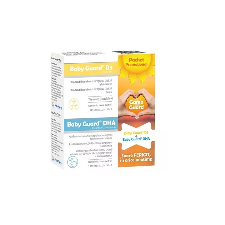 Pachet Evital Baby Guard D3, 40 capsule si Baby Guard DHA, 30 capsule ...
