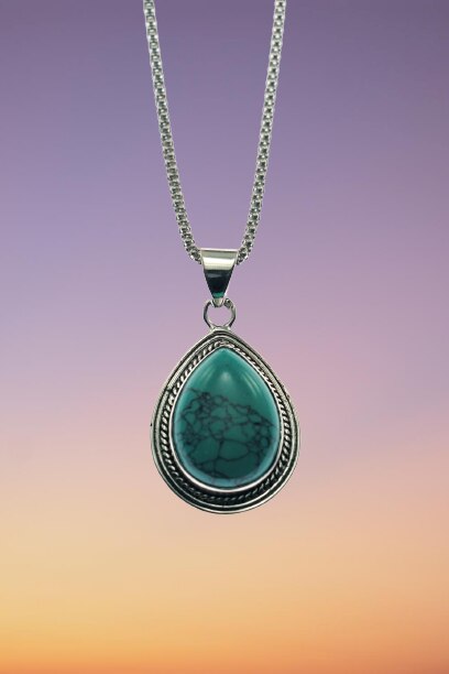 Colier din argint 925 TSR, cu pietre naturale turcoaz lacrima model 2 ...