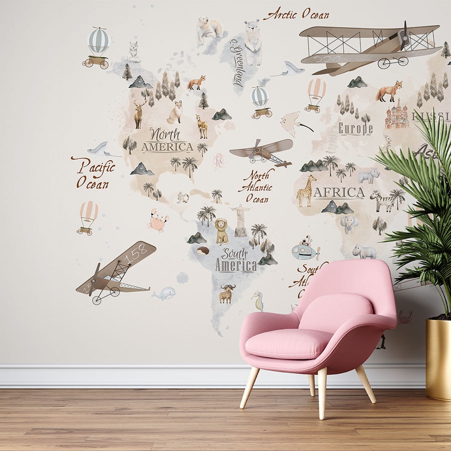 Cамозалепващ фототапет, ARTHUB, измиваем, Beige Map, 255x420 cm - eMAG.bg