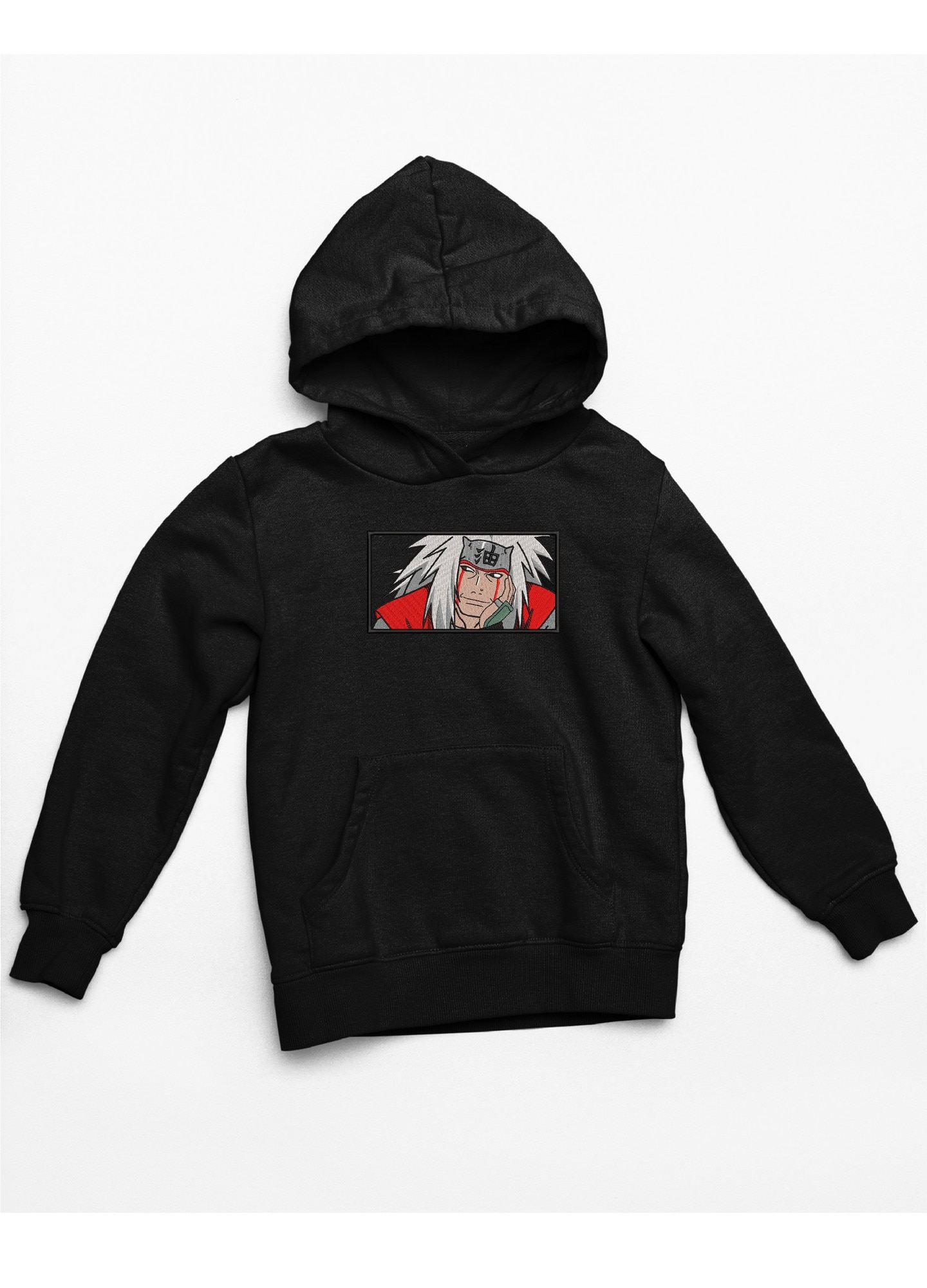 Hanorac anime brodat cu Jiraiya v2 din Naruto, Culoare negru, Marime S ...