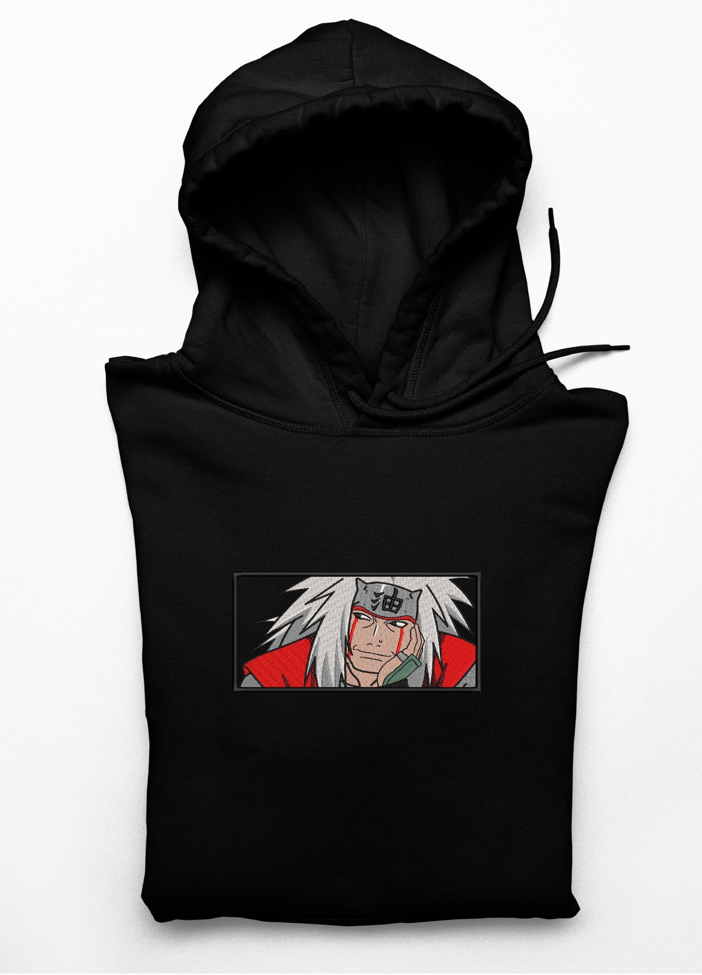 Hanorac anime brodat cu Jiraiya v2 din Naruto, Culoare negru, Marime S ...