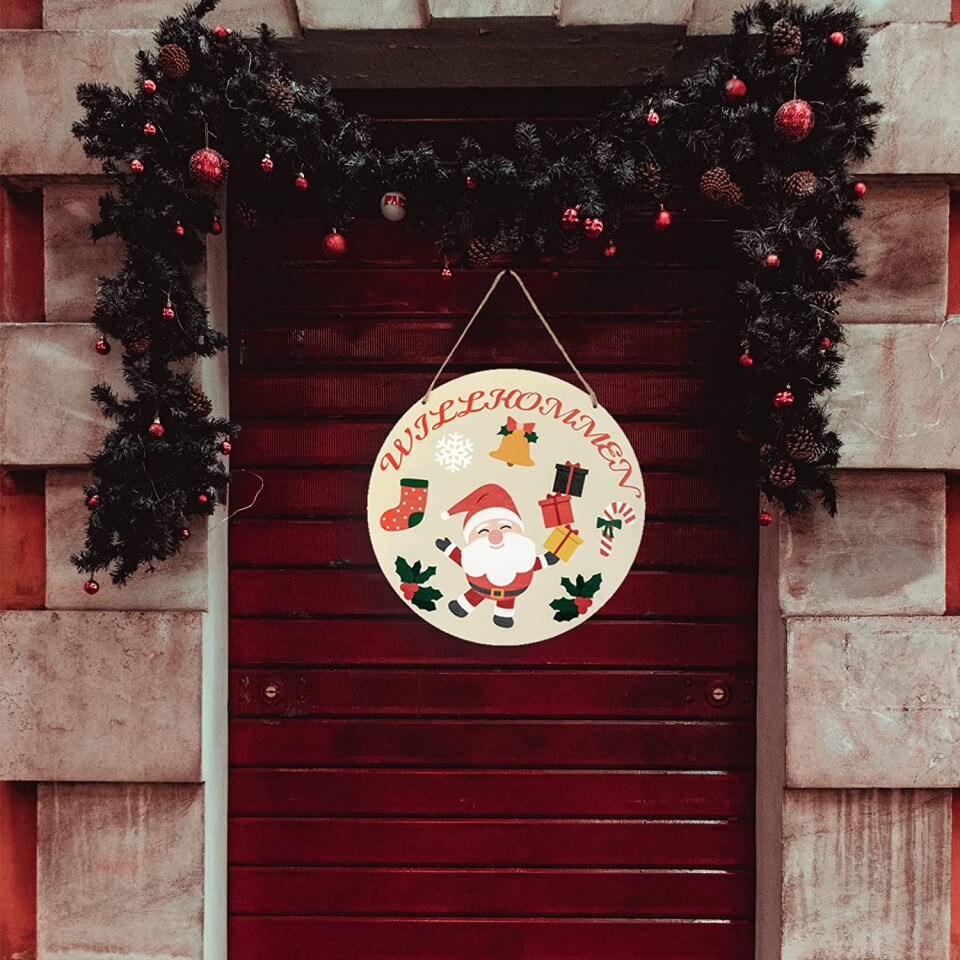 Макстор Коледна украса за врата, многоцветна, кръгла, дърво, 30 х 30 см ...