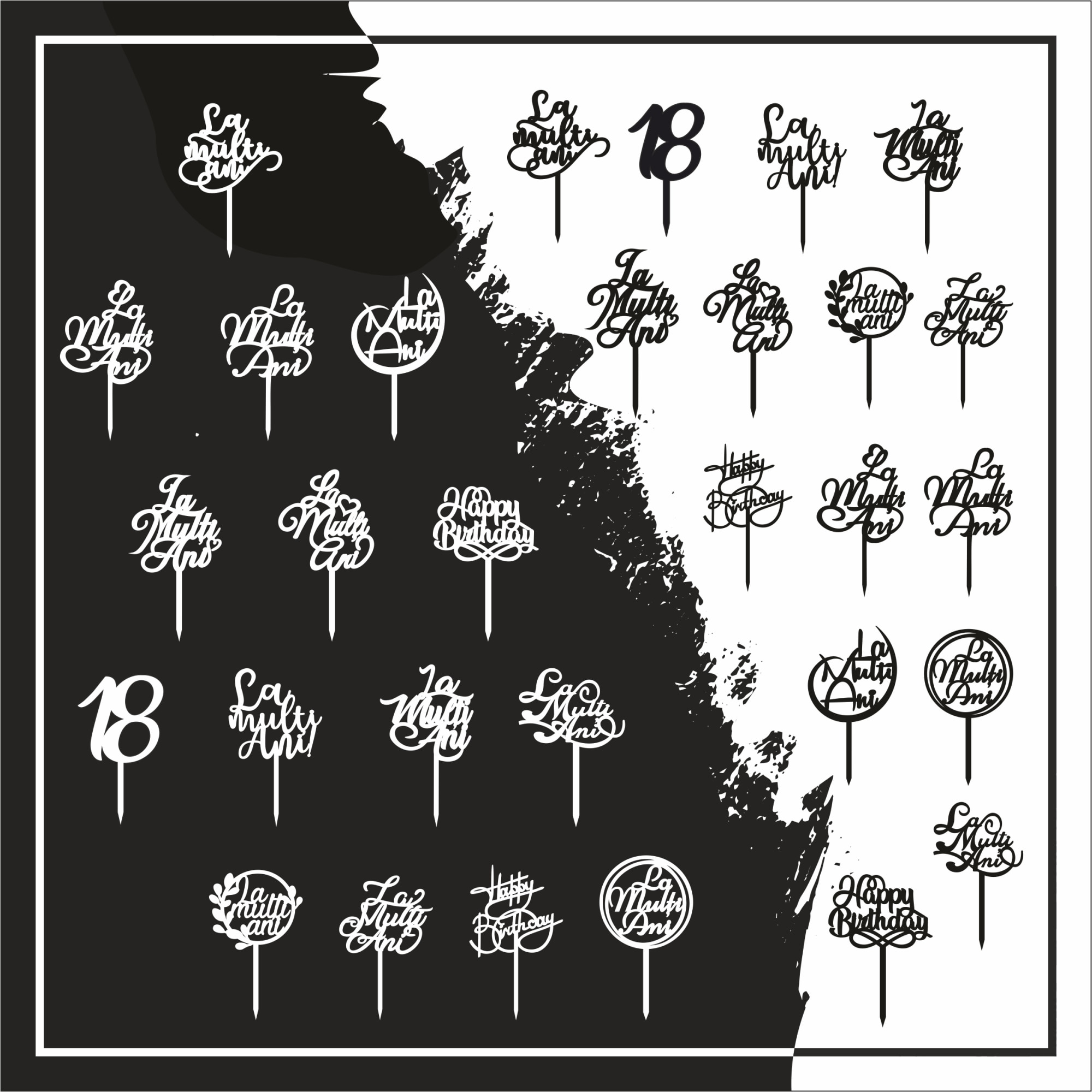 Set Accesorii tort, Black & White Pack, Inedit Print, 10 cm, 30 bucati ...